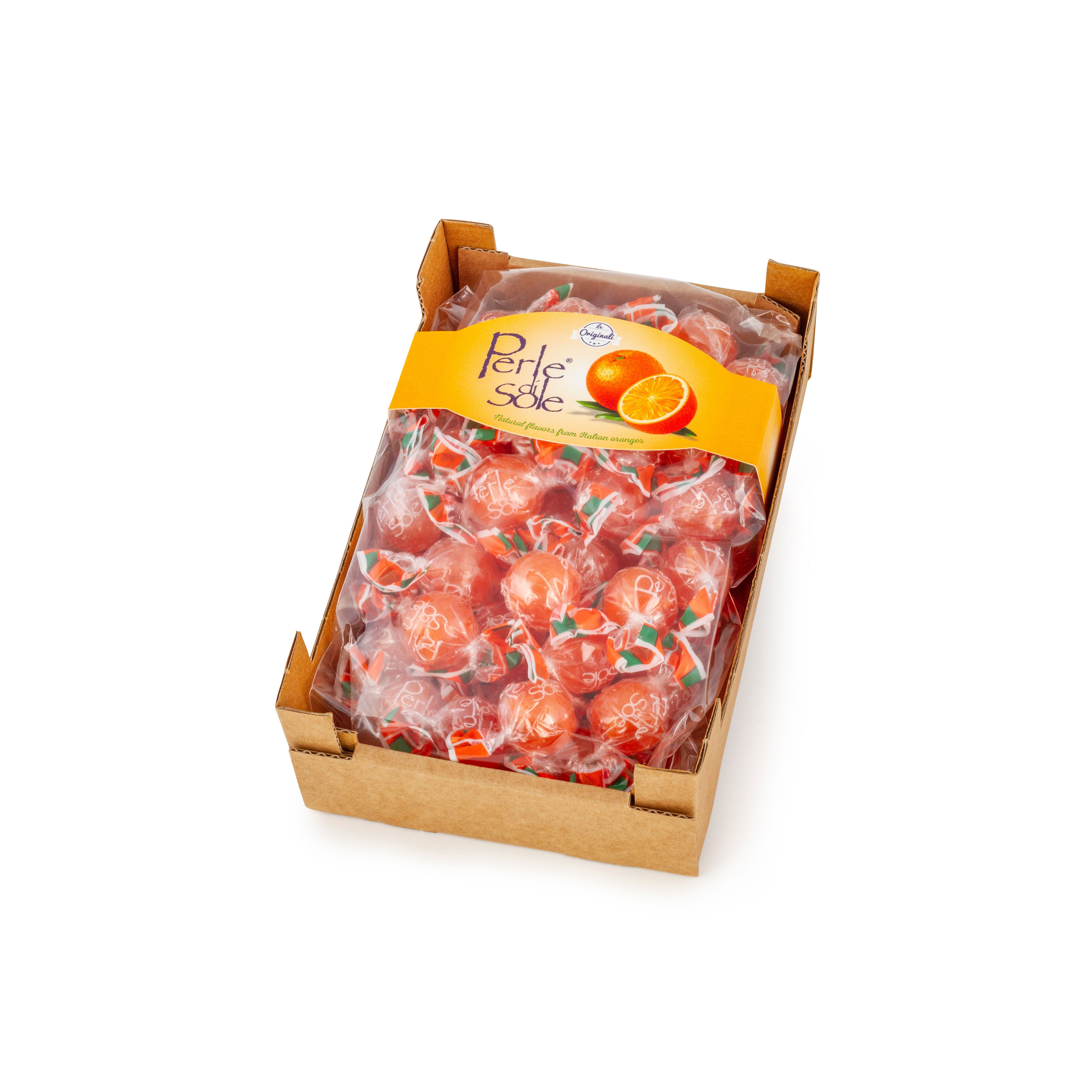 Orange flavored sweets in a box – Perle di sole
